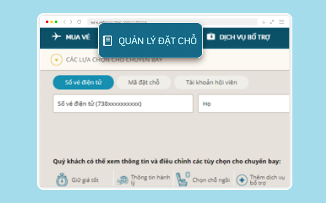 Passengers access the Vietnam Airlines website, select Manage Booking ...